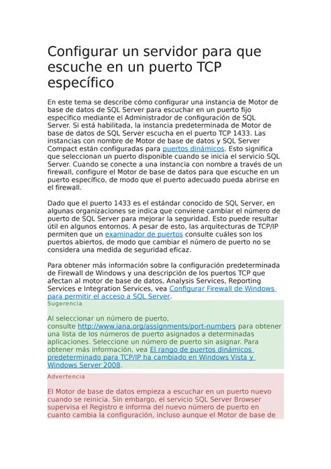 Configurar Un Servidor Para Que Escuche En Un Puerto Tcp Específico
