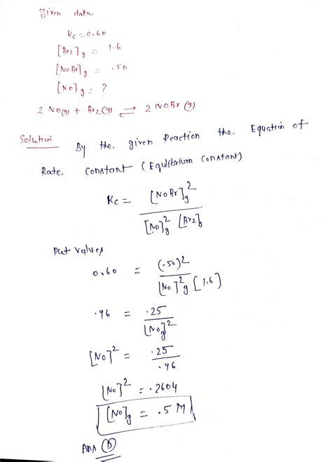 [solved] For The Following Reaction The Equilibrium Constant Kc Is 0
