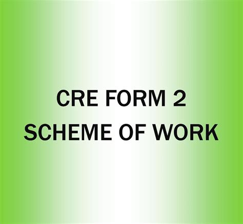 Form 2 Cre Scheme Of Work Mwalimu Library