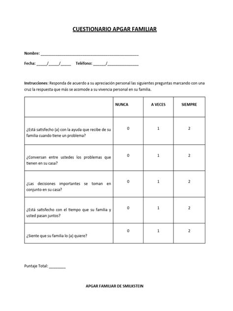 Cuestionario Apgar Familiar Evaluación Rápida Pdf Ciencias Del