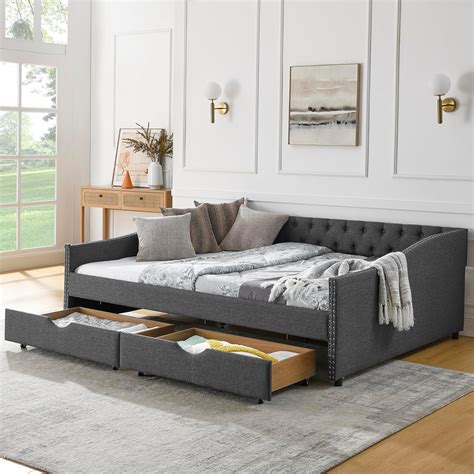 Smartder Wood Queen Size Daybed Day Bed Frame With 2