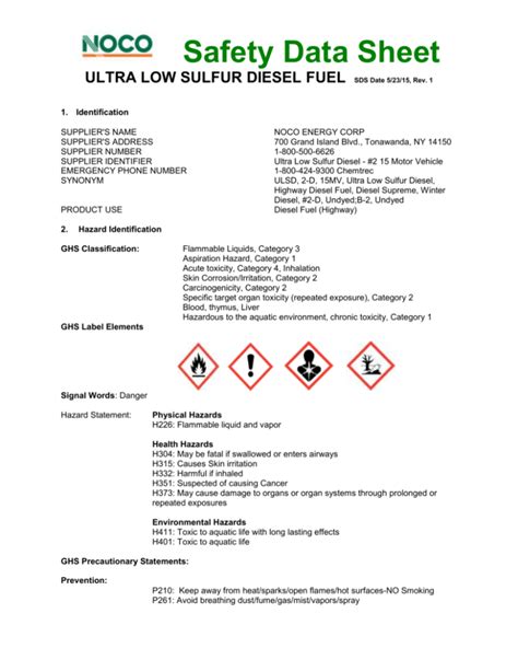 Safety Data Sheet Ultra Low Sulfur Diesel Fuel