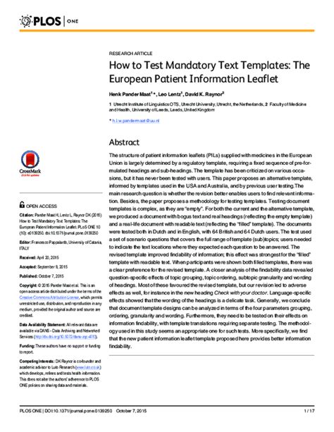 Pdf How To Test Mandatory Text Templates The European Patient Information Leaflet