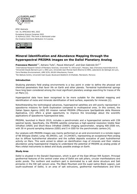 Pdf Mineral Identification And Abundance Mapping Through The