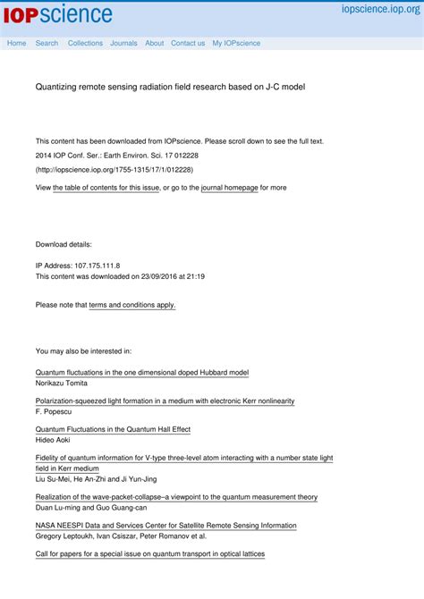 pdf quantizing remote sensing radiation field research based on j c model