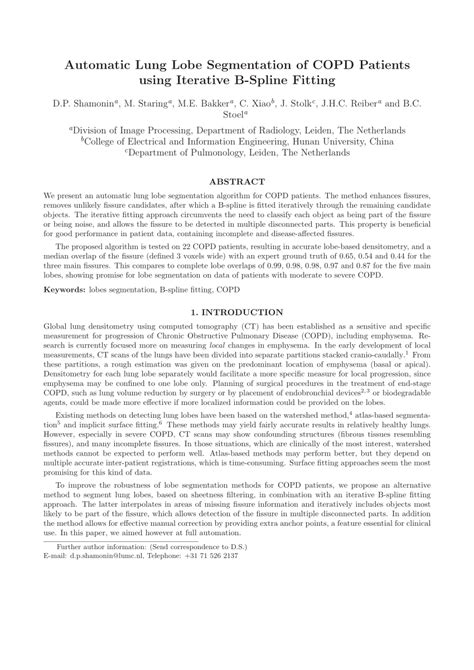 Pdf Automatic Lung Lobe Segmentation Of Copd Patients Using Iterative B Spline Fitting