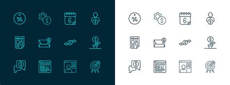 비즈니스 투자자 이력서 환전 화상 채팅 회의 메일 및 이메일 캘린더 할인 퍼센트 태그 및 달러 기호 아이콘이있는 기어를 설정합니다 벡터 0명에 대한 스톡 벡터 아트 및 기타