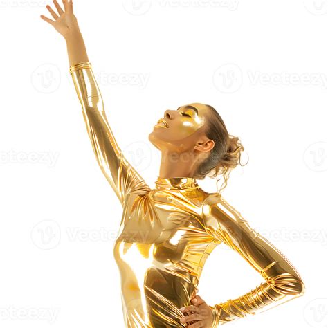 Golden Skin Model Sensual Woman With Glowing Metallic Gold Body Makeup