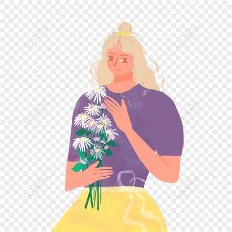 Batang Babae Na May Hawak Na Bulaklak Larawan Numero Ng Graphics Format