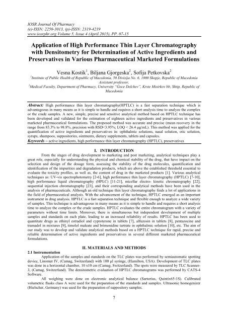 Application Of High Performance Thin Layer Chromatography With Densitometry For Determination Of
