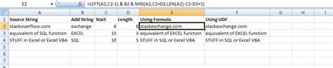 Sql Stuff Function In Excel Stack Overflow