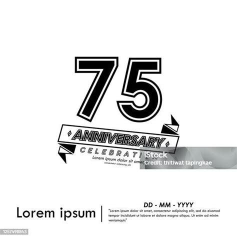 75주년 기념 기념 엠블럼 리본 흑백 스탬프 격리 웹 축하 카드 및 초대 카드를위한 벡터 일러스트 템플릿 디자인기념일 0명에 대한 스톡 벡터 아트 및 기타 이미지 Istock