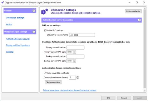 Connection Settings Onespan Community Platform