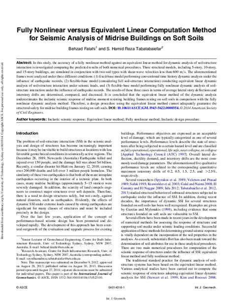 Pdf Fully Nonlinear Versus Equivalent Linear Computation Method For Seismic Analysis Of