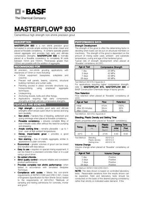 Masterflow ®830 Basf Construction Chemicals Pacific