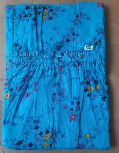 Sky Blue Floral Printed Cotton Nightgown Half Sleeve At Rs 159piece