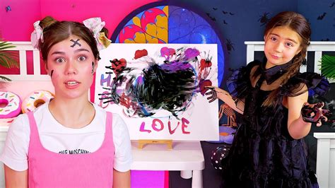 Pink Vs Black Nastya And Mia Play Challenge With Wednesday Youtube