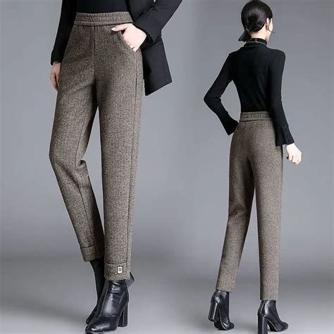 Herbst Winter Wolle Verdicken Mode Frauen Bleistift Hosen Büro Dame