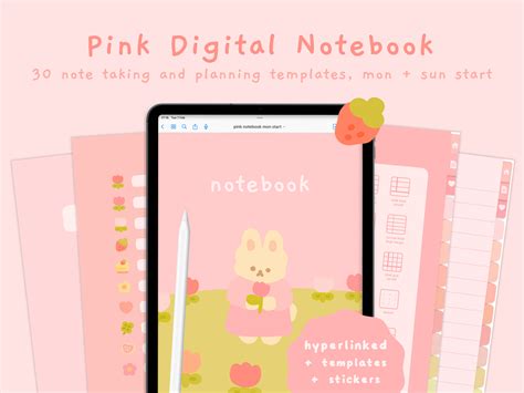 Pink Digital Notebook V2 Digital Notebooks Planner Kawaii Stickers