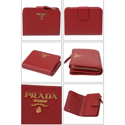 Prada プラダ／prada ”サフィアーノトライアングル 財布型押レザー2つ折り財布・中財布レッド 1ml018 Saffiano