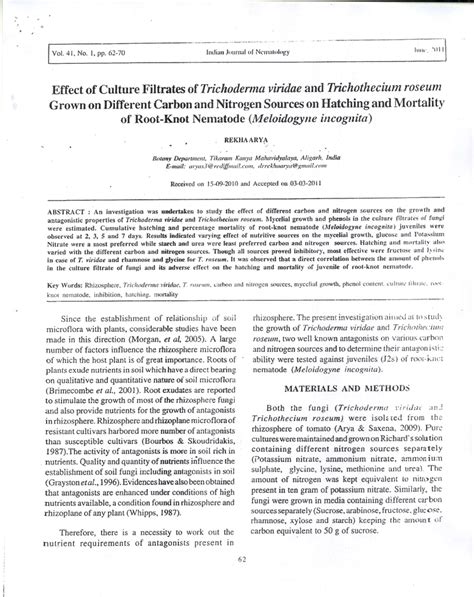 Pdf Effect Of Culture Filtrate Of Trichoderma Viridae And