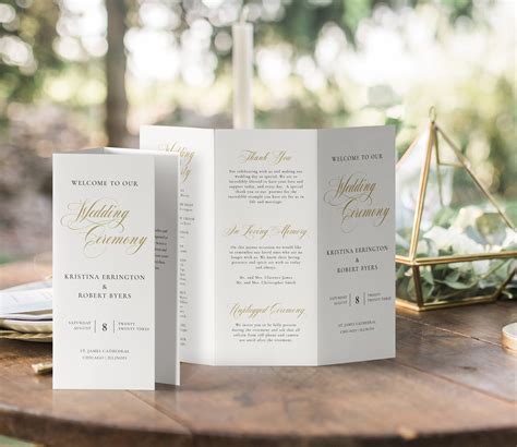 Gold Tri Fold Wedding Program Template Trifold Program Etsy