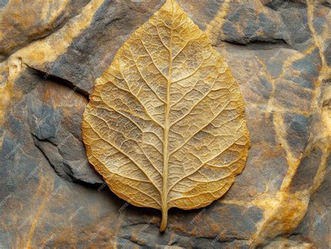Fossilized Leaf With Detailed Veins Imprinted On Sedimentary Rock Premium Ai Generated Image