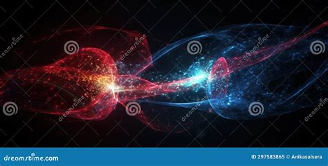 Entangled Glowing Red And Blue Particles Generative Ai Stock