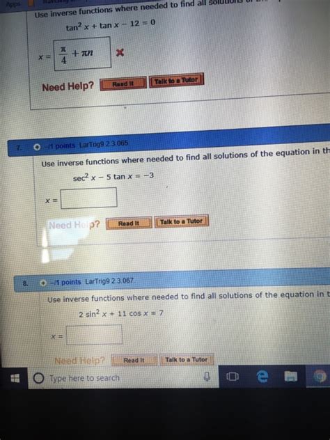 solved use inverse functions where needed to find all