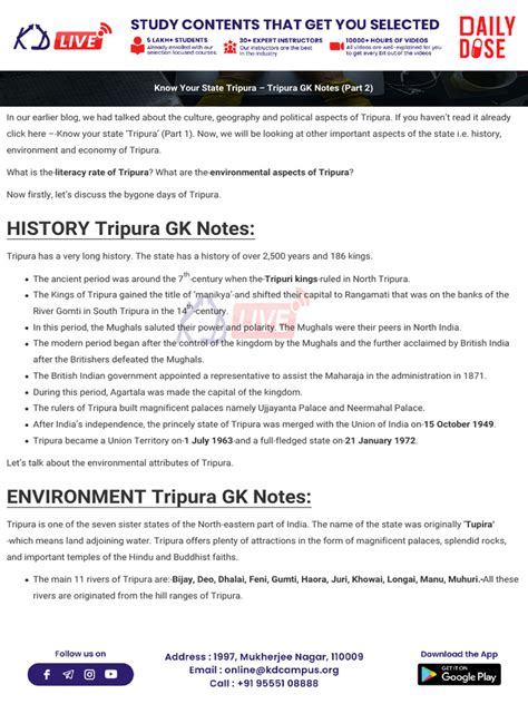 Know Your State Tripura Tripura Gk Notes Part 2 Pdf Economies Asia