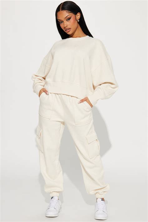 Follow Me Around Sweatsuit Cream Fashion Nova
