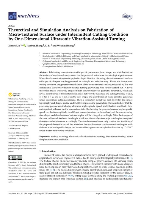 Pdf Theoretical And Simulation Analysis On Fabrication Of Micro Textured Surface Under