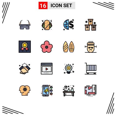 Set Of 16 Commercial Flat Color Filled Lines Pack For Frame Badge Global Invesment Product Pack