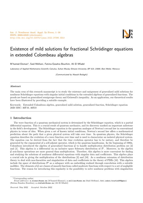 Pdf Existence Of Mild Solutions For Fractional Schrödinger Equations