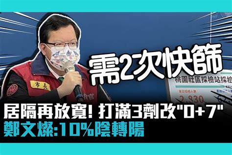 【cnews】居隔再放寬！打滿3劑改「07」 鄭文燦：10陰轉陽「需2次快篩」 匯流新聞網