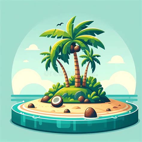 Isolated Island With A Palm Tree And Coconuts Flat Style Illustration