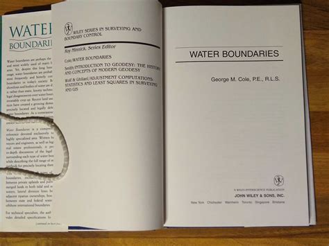 Water Boundaries By Cole George M Very Good Hardcover Original
