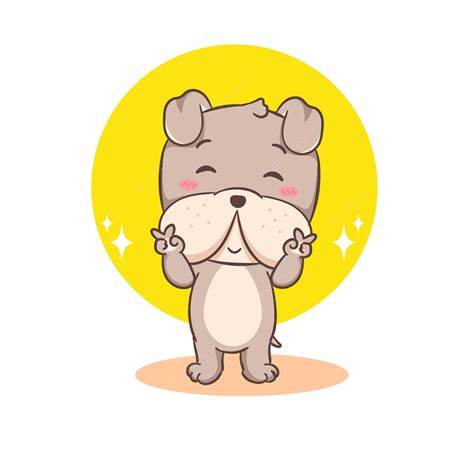 Premium Vector Cute Bulldog Posing Peace Hand Sign Cartoon Character