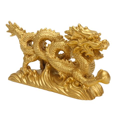 Resin Gold Dragon Figurine Statue Ornaments Chinese Geomancy Home