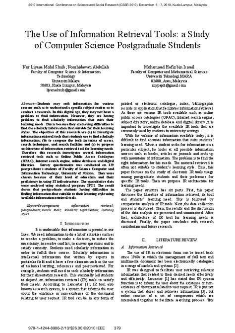 Pdf The Use Of Information Retrieval Tools A Study Of Computer