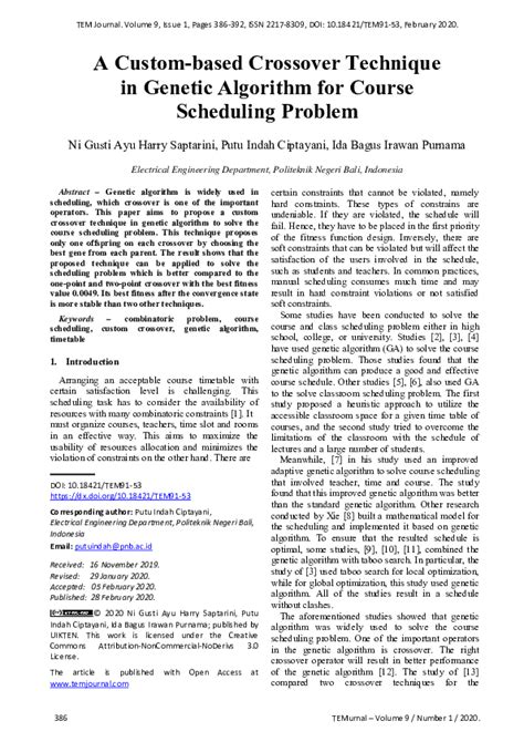 pdf a custom based crossover technique in genetic algorithm for