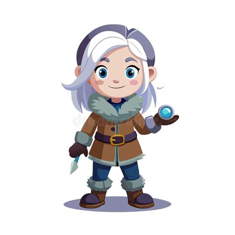 Cartoon Artist Girl With Winter Outfit Orb And Palette Illustration