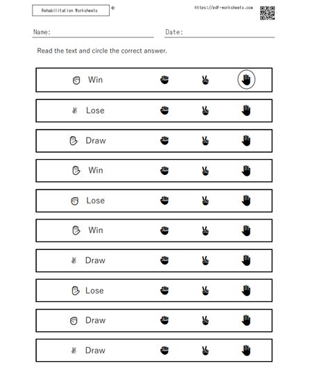 Rock Paper Scissors Task Rehabilitation Worksheets