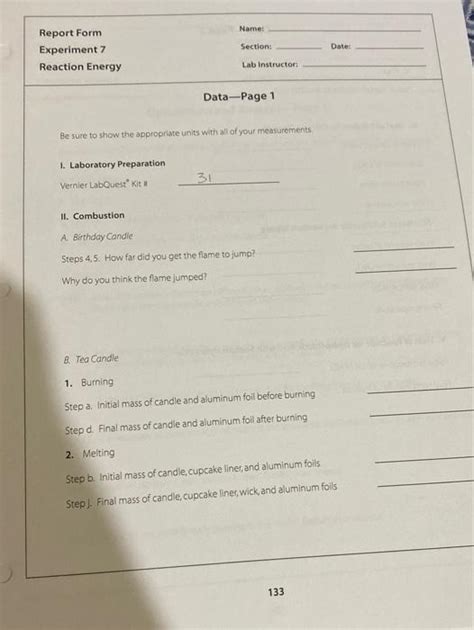 name sections date report form experiment 7