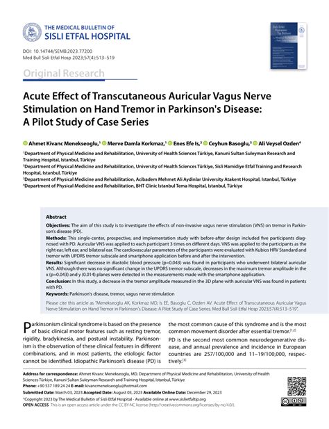 Pdf Acute Effect Of Transcutaneous Auricular Vagus Nerve Stimulation On Hand Tremor In