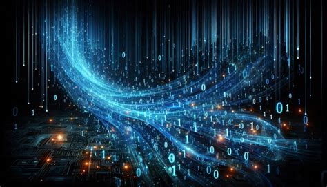 a vibrant stream of binary code 0s and 1s cascading across a dark