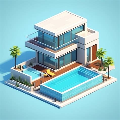 아이소메트릭 집 모델의 3d 렌더링 무료 사진