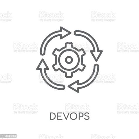 Devops 선형 아이콘입니다 기술 컬렉션에서 흰색 배경에 현대 개요 Devops 로고 개념 0명에 대한 스톡 벡터 아트 및