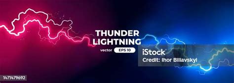 대 배너 낙뢰 대결 템플릿 대 전투 또는 전투 개념 빨간색과 파란색 색상 플래시 라이트 벼락 스파크 현실적인 투명 네온 불빛 벡터 일러스트 Eps10 번개에 대한 스톡 벡터