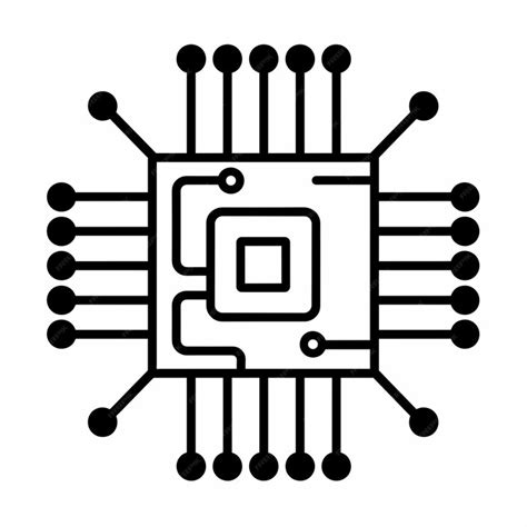 Premium Vector Black And White Illustration Of A Microchip With Circuit Paths